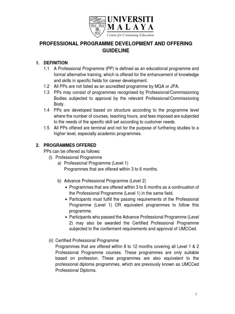 UMCCed Professional Programme Development and Offering Guideline | PDF ...
