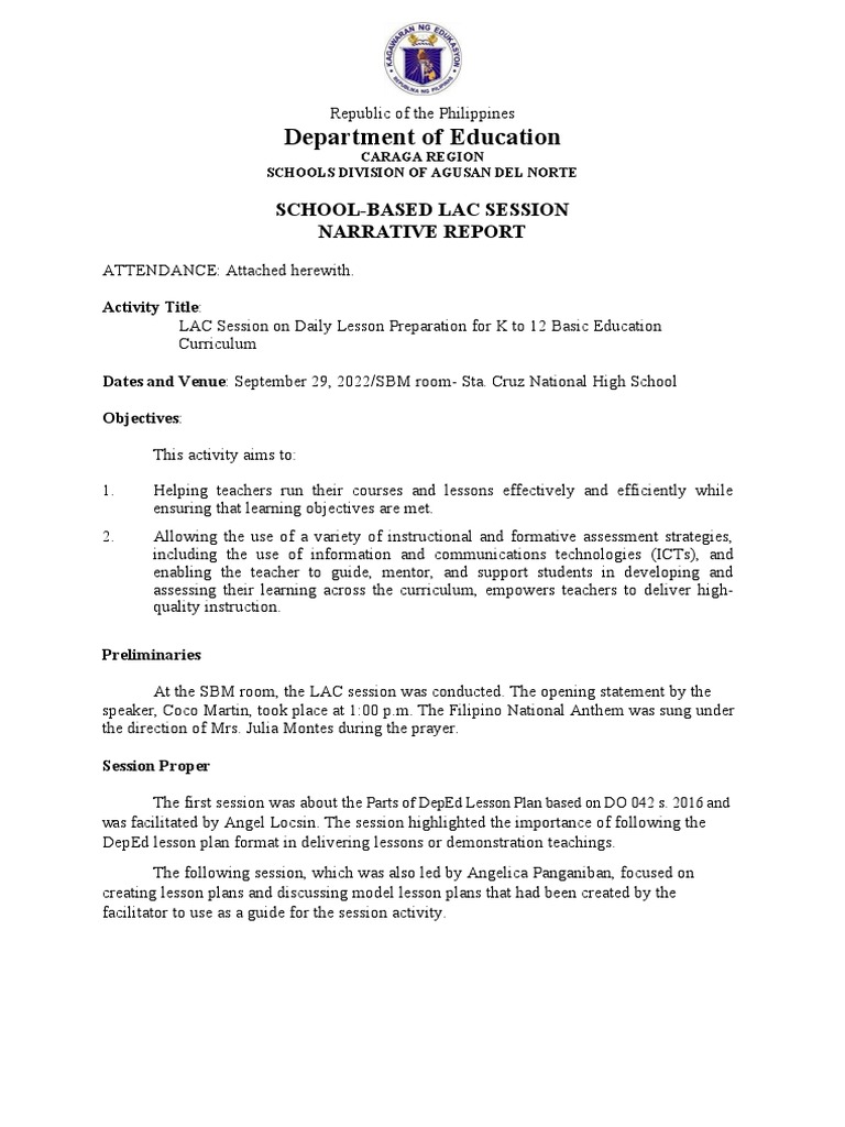 Lac Session Narrative Report and Attendance, Movs | PDF