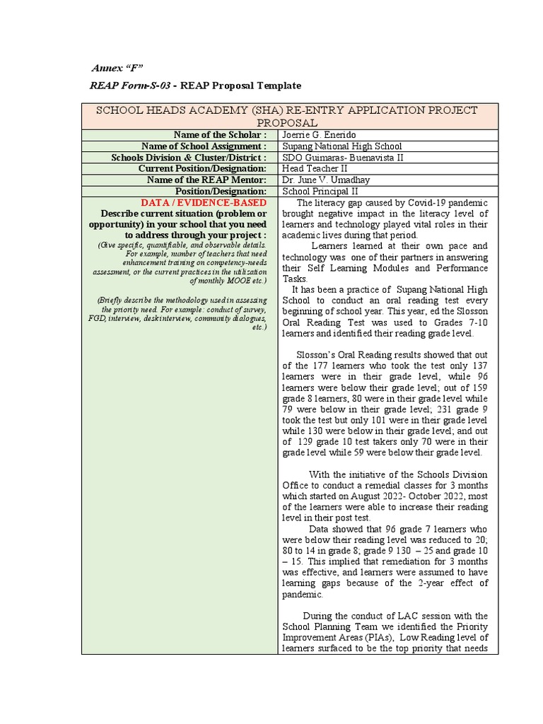 Annex F - REAP Form-S-03-REAP Proposal Template | PDF