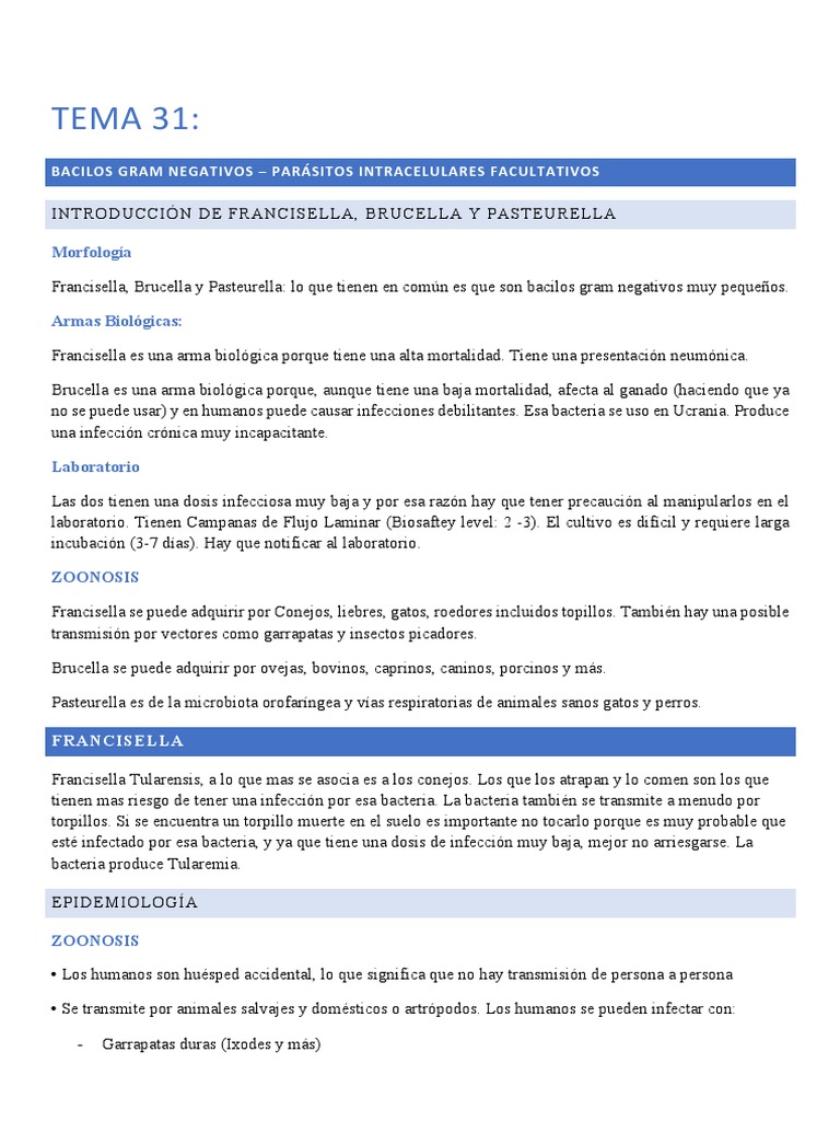Tema 31-Francisella, Brucella y Pasteurella | PDF | Anticuerpo | Enfermedades y trastornos