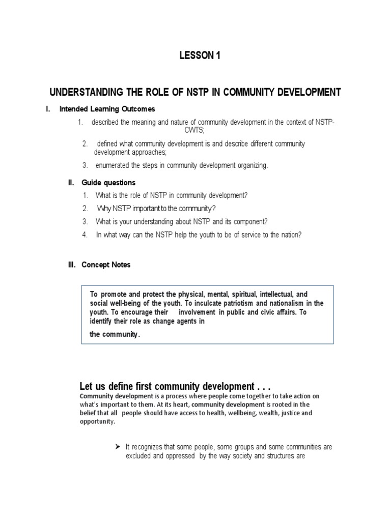 NSTP CWTS - Lesson 1 | PDF | Community | Well Being