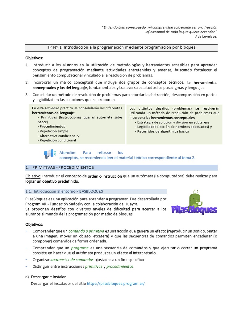 1-AED1-TP1-Introducción A La Programación Mediante Programación Por Bloques | PDF | Programación ...