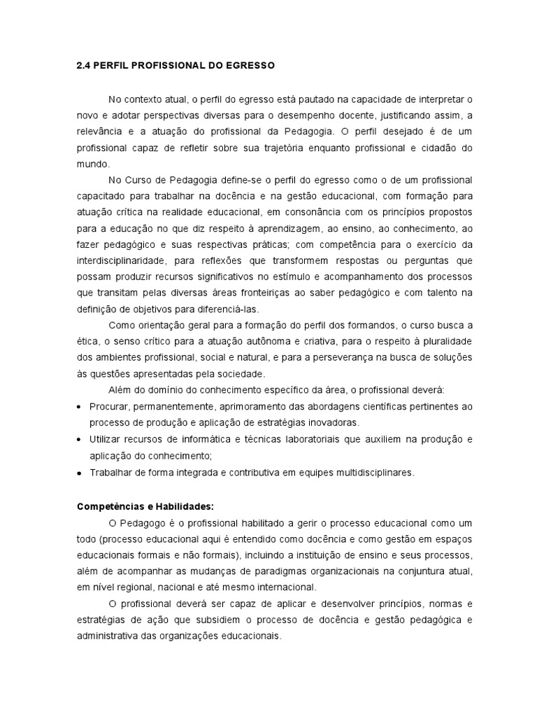 Perfil Do Egresso Pedagogia | PDF