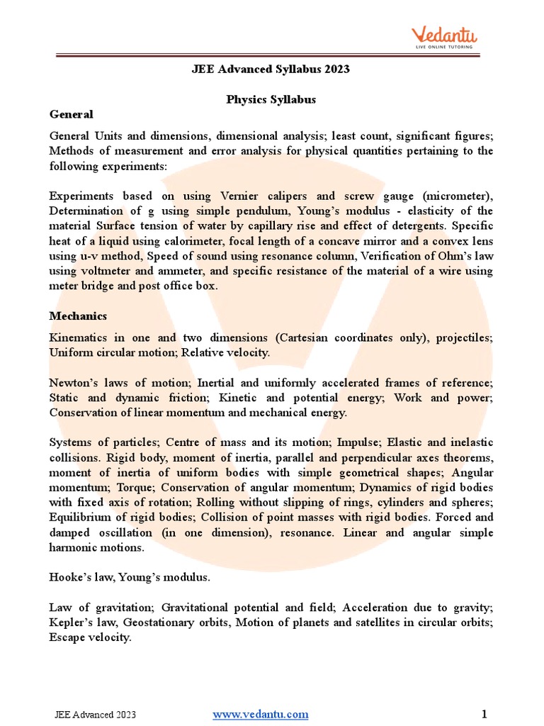 JEE Advanced 2023 Syllabus (Revised) - Free PDF Download | PDF | Matrix ...