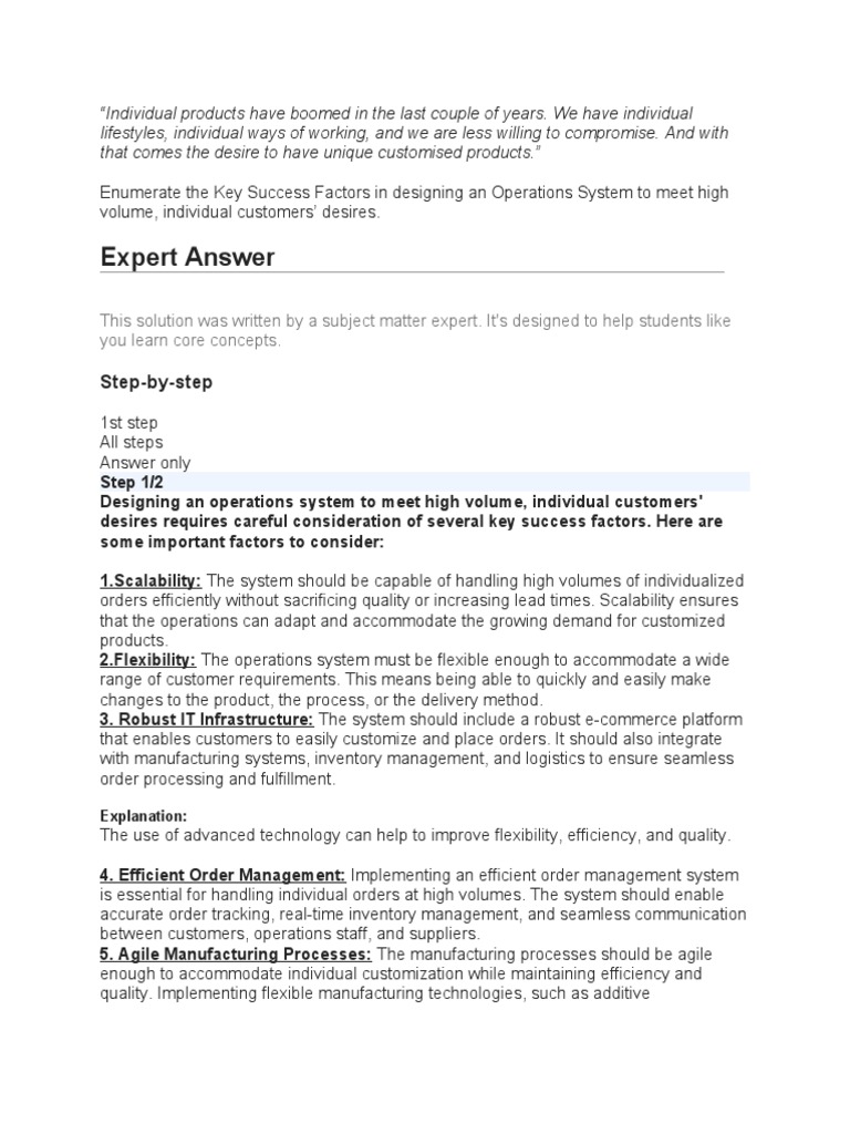 Key Success Factors in Designing An Operations System To Meet High ...