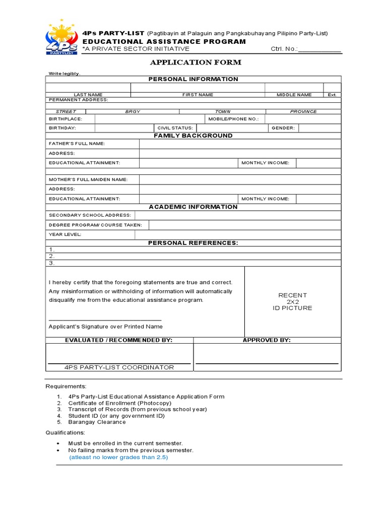 4Ps Educational Assistance Application Form | PDF | Wellness