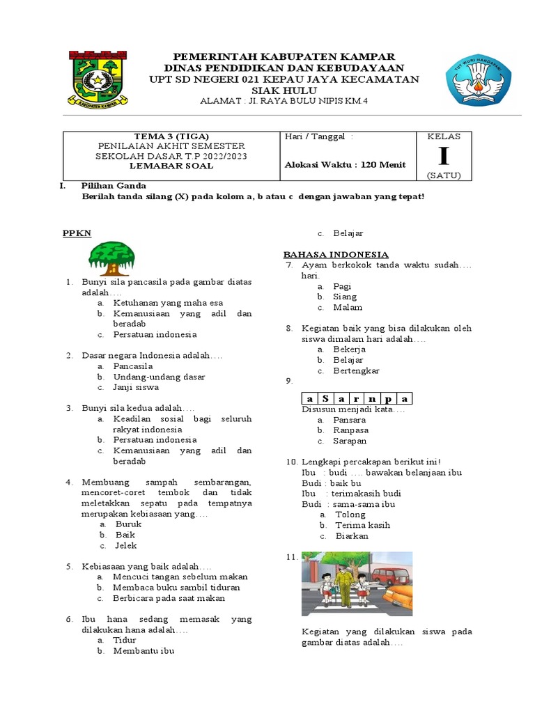 Soal Ujian Tema 3 Kelas 1 | PDF