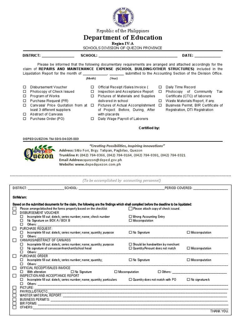 Repairs and Maintenance Exp Checklist | PDF | Receipt | Accounting