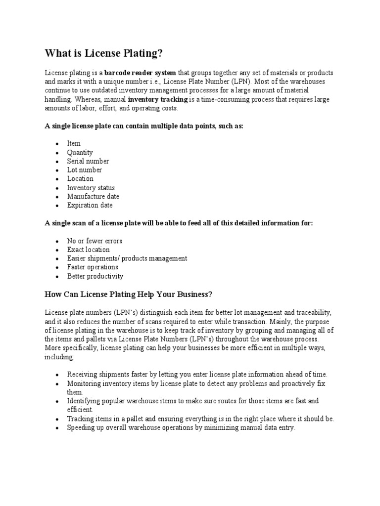 What Is License Plating | PDF | Pallet | Warehouse