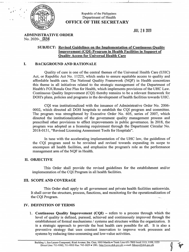 2020-0034 Revised Guidelines On The Implementation of CQI Program | PDF ...