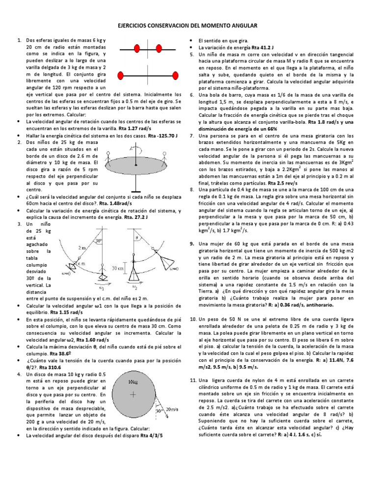 Ejercicios Conservacion Del Momento Angular | PDF | Masa | Fricción