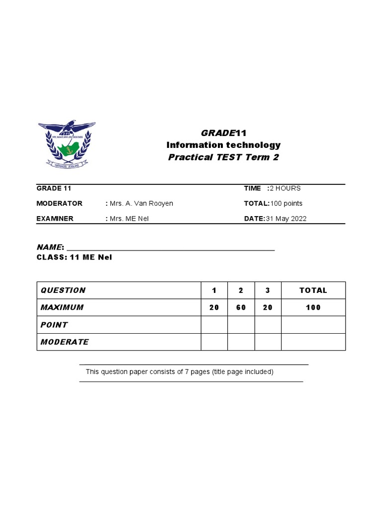 Grade11 Information Technology Practical TEST Term 2 | PDF | Libraries ...