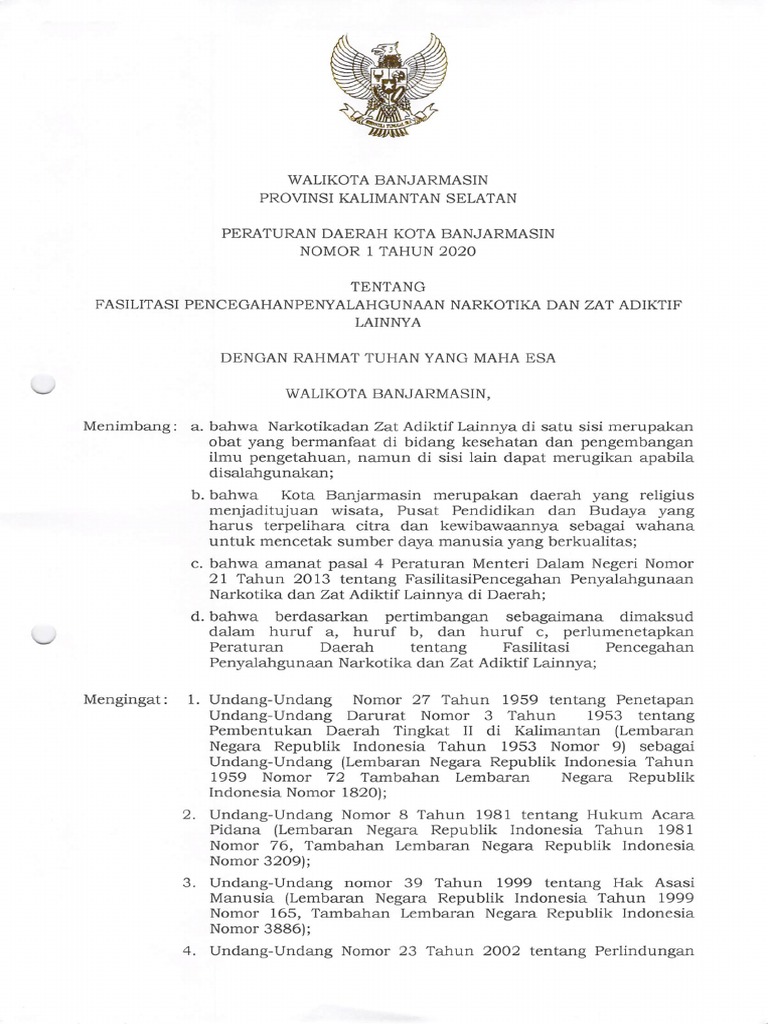 Perda No 1 Tahun 2020 | PDF