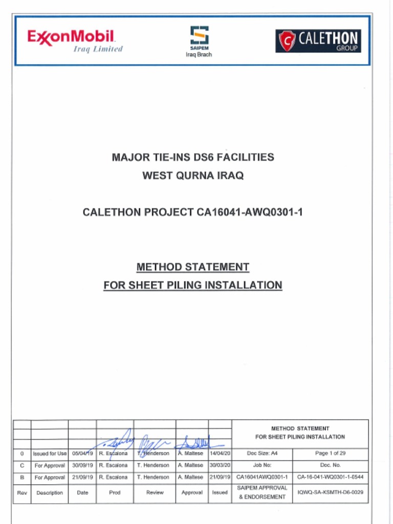Sheet Piling Installation Method Statement | PDF | Deep Foundation | Quality Assurance