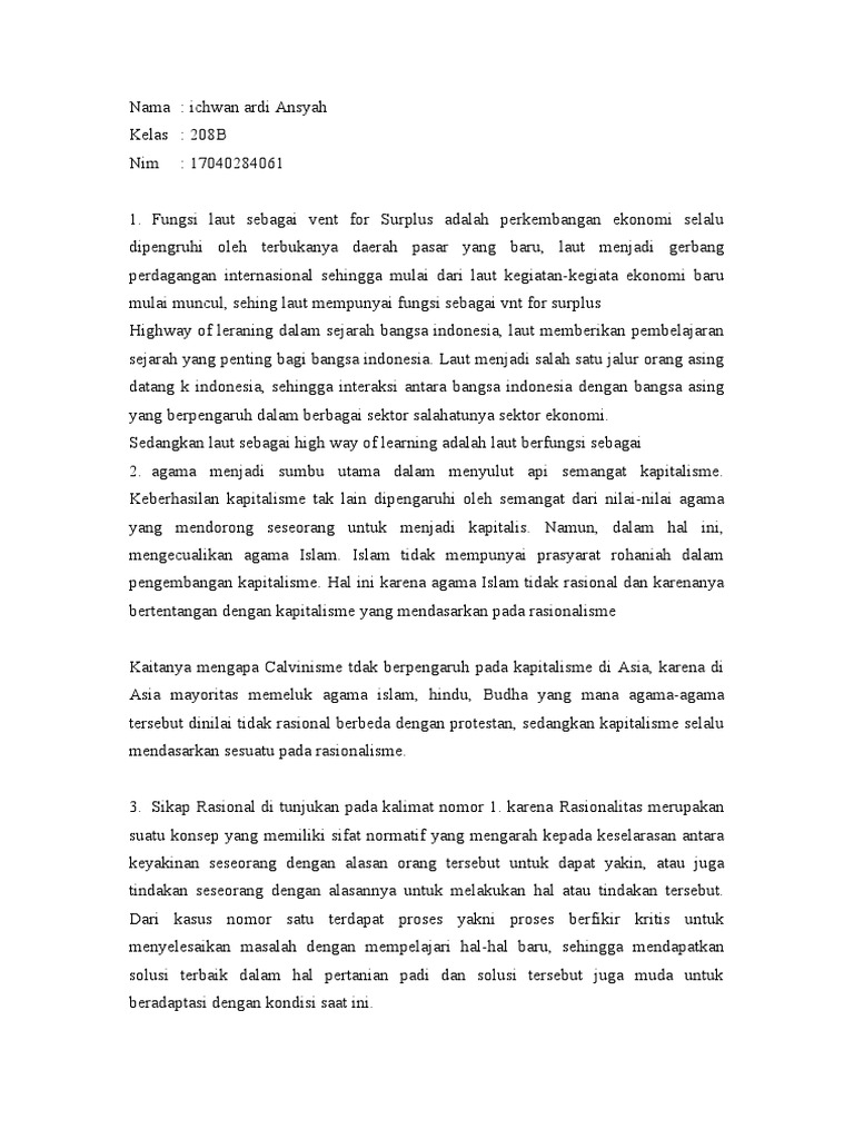 Ichwan Ardi Ansyah - 17040284061 - 2018B - UAS Sejarah Ekonomi | PDF