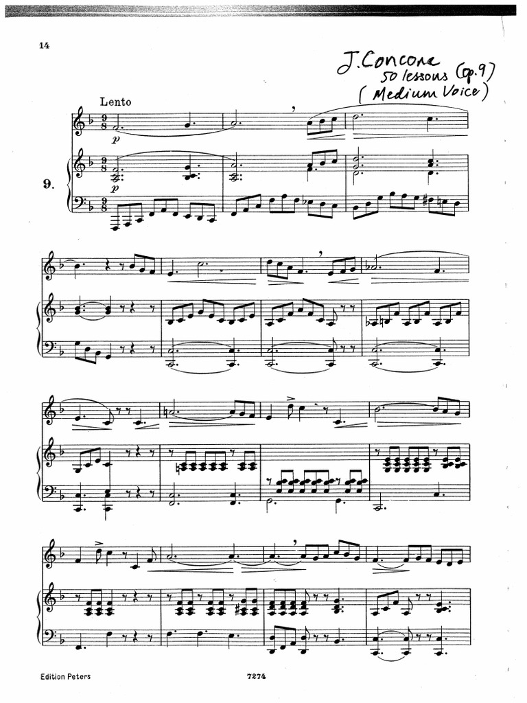 Concone FiftyLessons No.9 Medium Voice | PDF