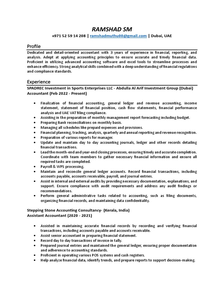 Ramshad ATS Accountant CV | PDF | Accounting | Accounts Payable