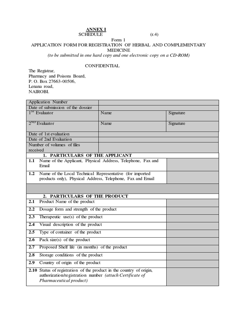 Application Form For Registration of Herbal and Complementary Medicine ...