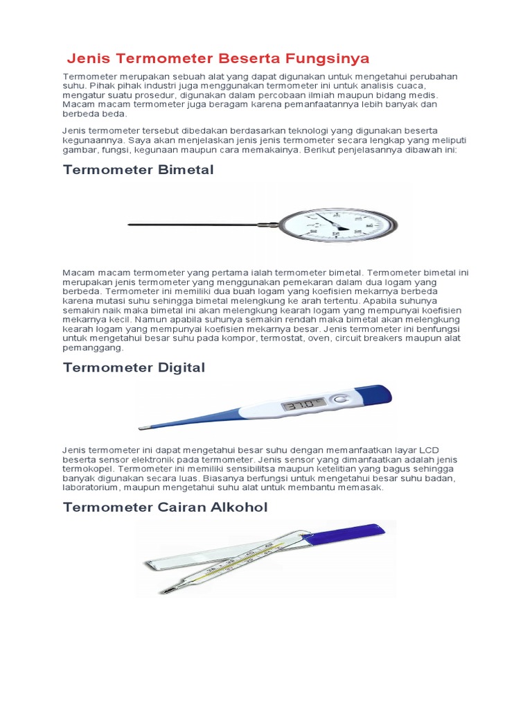 Jenis Termometer Beserta Fungsinya | PDF | Teknologi & Rekayasa
