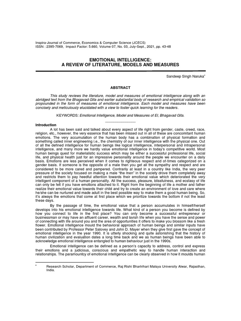 Emotional Intelligence Paper Published | PDF | Emotional Intelligence ...