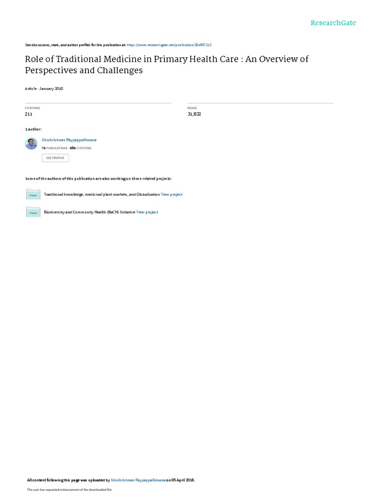 Role of Traditional Medicine in Primary Health Care An Overview of ...