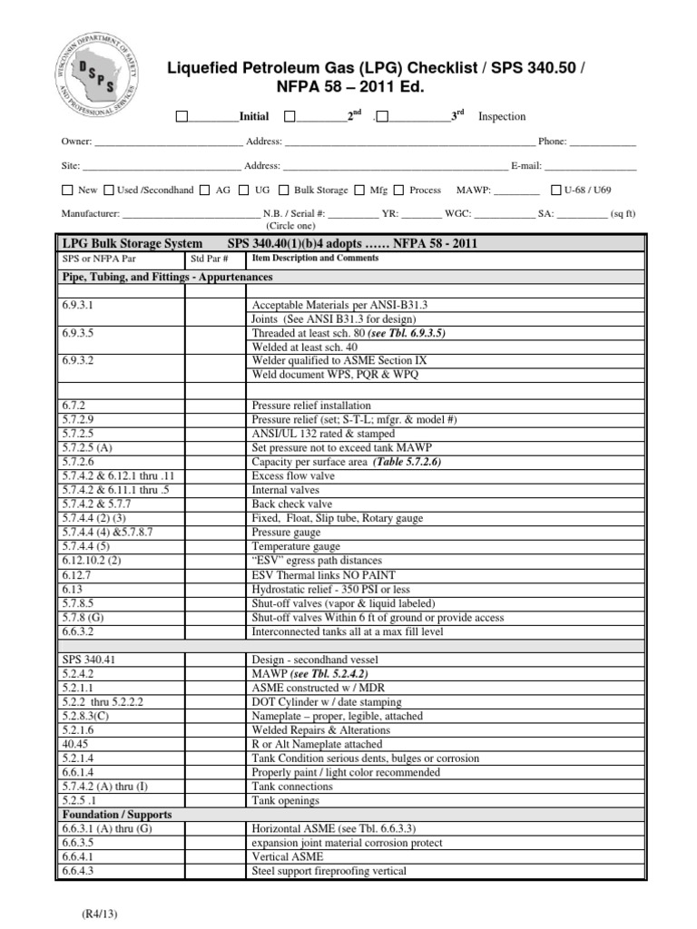 LPG Checklist | PDF | Pipe (Fluid Conveyance) | Liquefied Petroleum Gas
