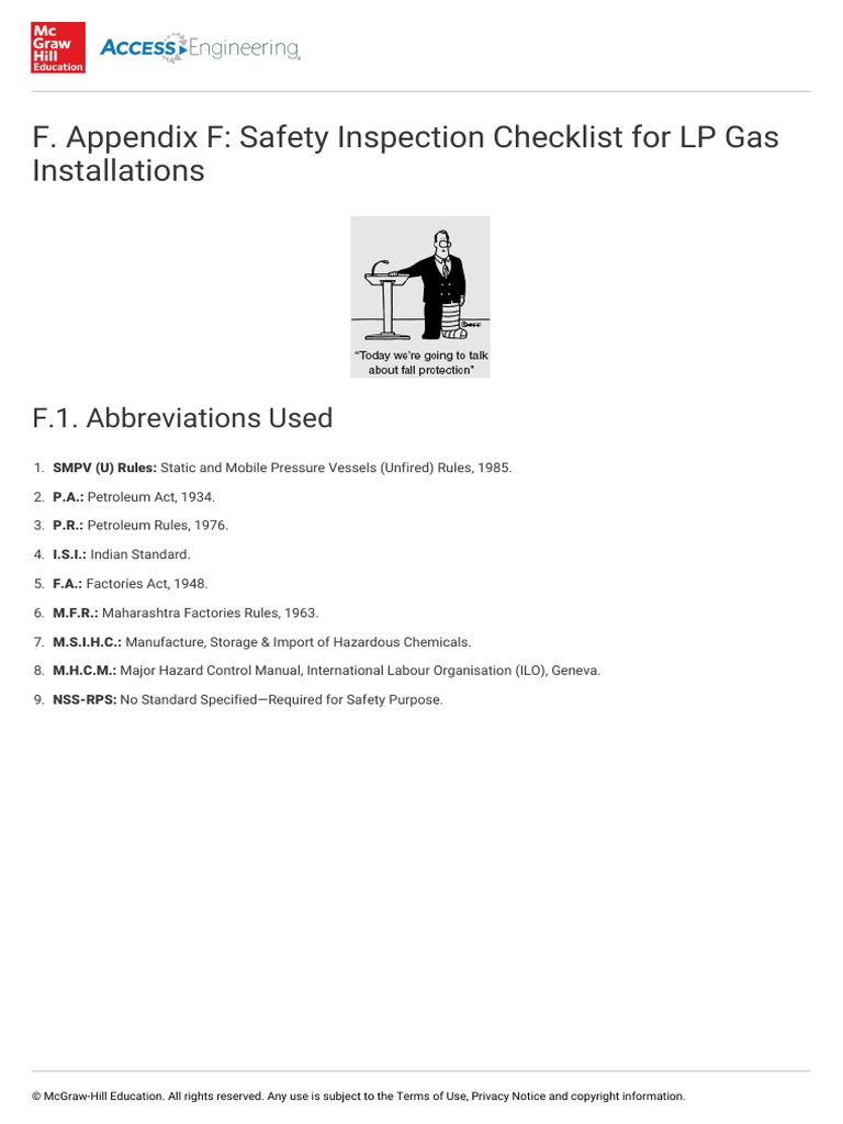 Appendix F Safety Inspection Checklist For LP Gas Installations | PDF ...