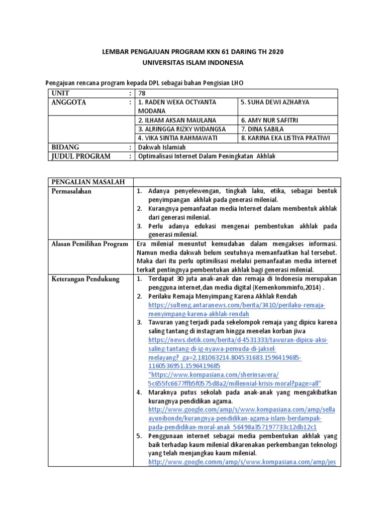 Contoh Lembar Pengajuan Program KKN | PDF