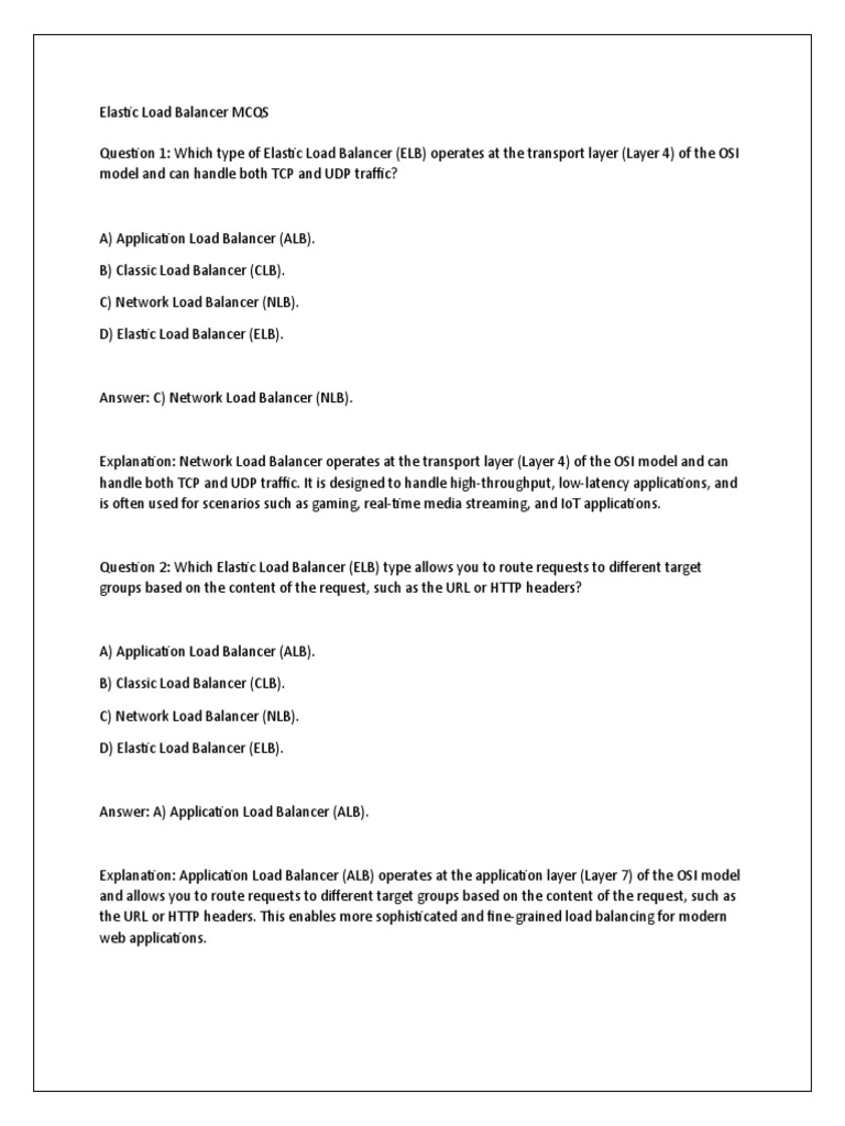 Elastic Load Balancer MCQs and Answers | PDF | Load Balancing ...