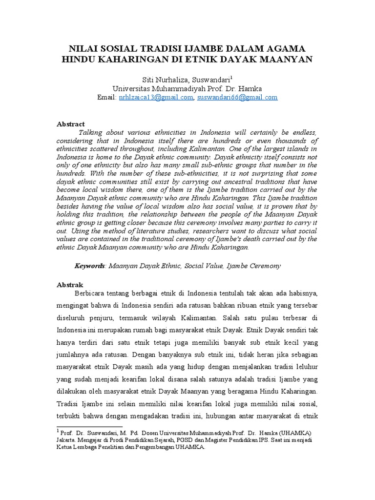 Nilai Sosial Tradisi Ijambe Dalam Agama Hindu Kaharingan Di Etnik Dayak ...