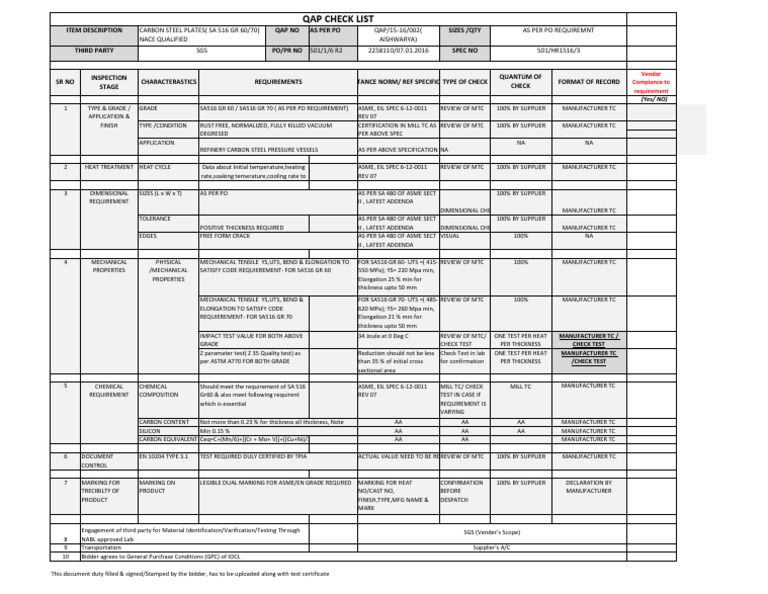 QAP Check List | PDF | Ultimate Tensile Strength | Building Materials