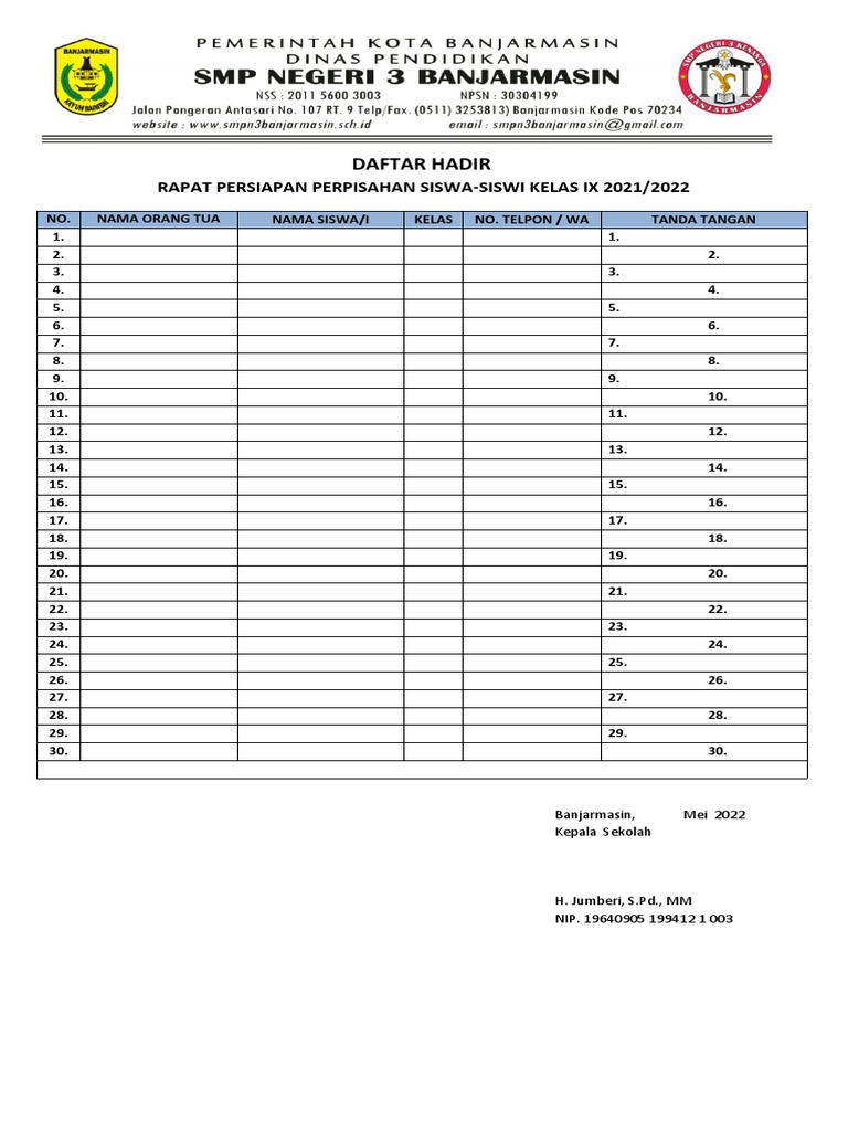 Daftar Hadir Rapat Perpisahan | PDF