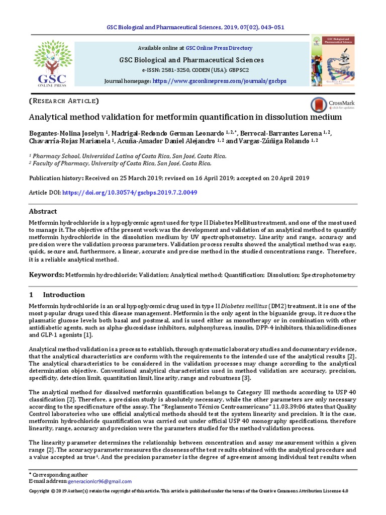 Analytical Method Validation For Metformin Quantif | PDF