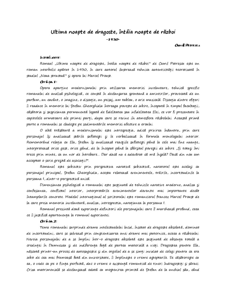 Eseu Ultima Noapte de Dragoste Intaia Noapte de Razboi | PDF