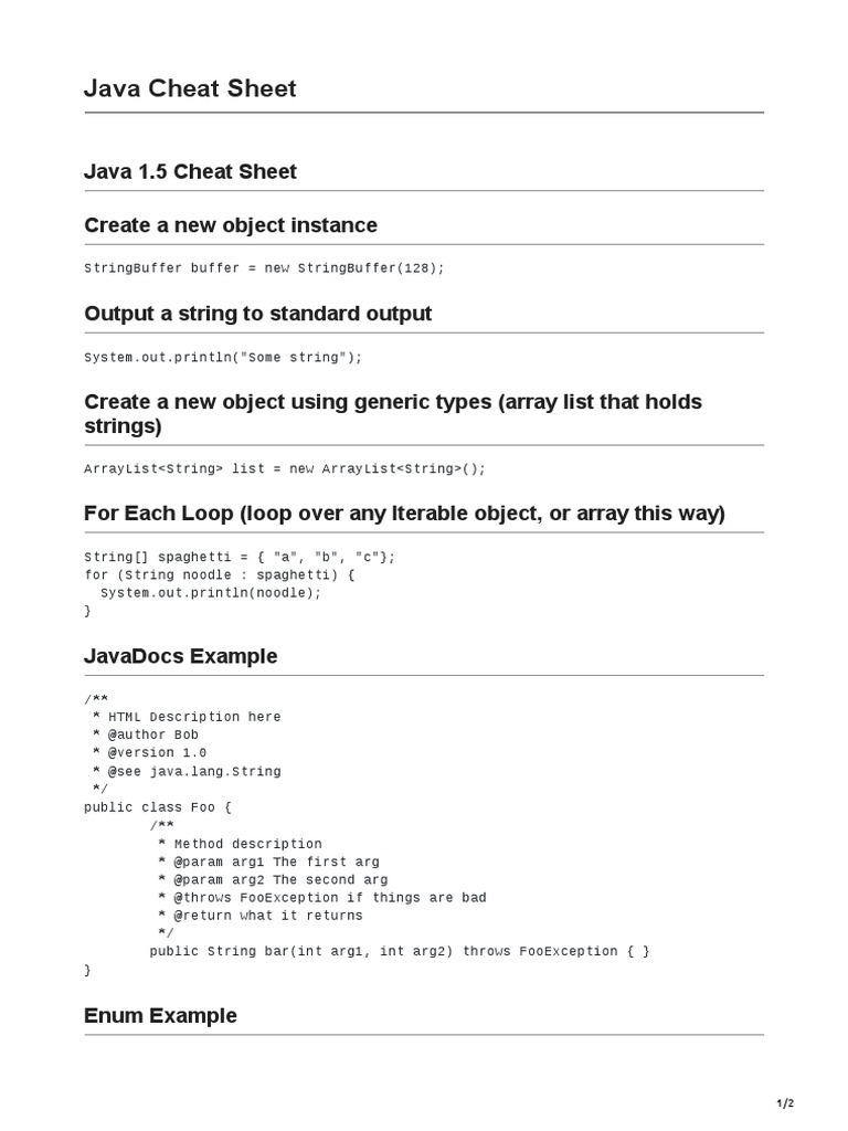 Java Cheat Sheet | Pdf