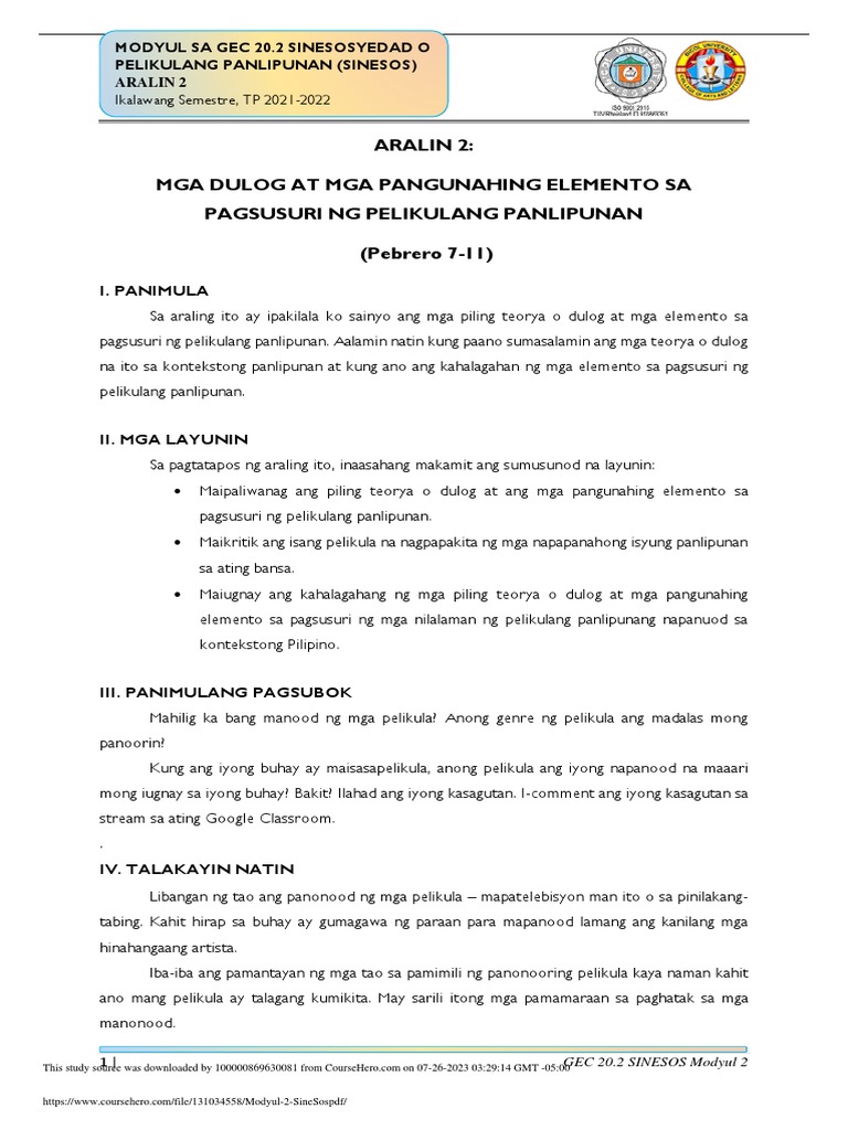 Modyul 2 SineSos PDF | PDF