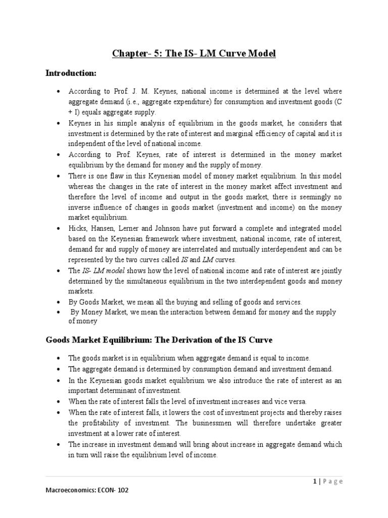 Chapter - 5 Is - LM Model Econ - 102 2 | PDF | Demand For Money | Demand