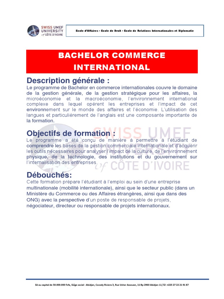 Bachelor Commerce International | PDF