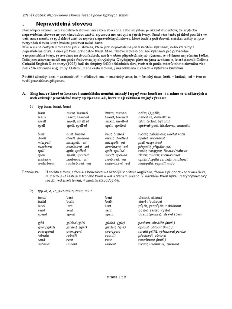 Nepravidelna Slovesa | PDF