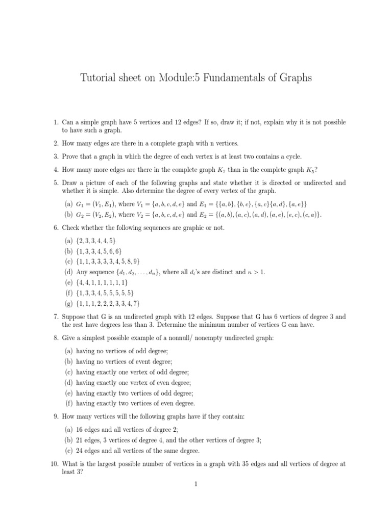 Module-5 Fundamentals of Graphs Tutorial Sheet | PDF | Vertex (Graph ...