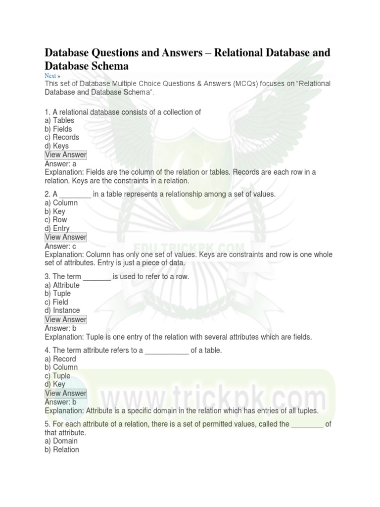 Database Mcqs - TrickPk | PDF
