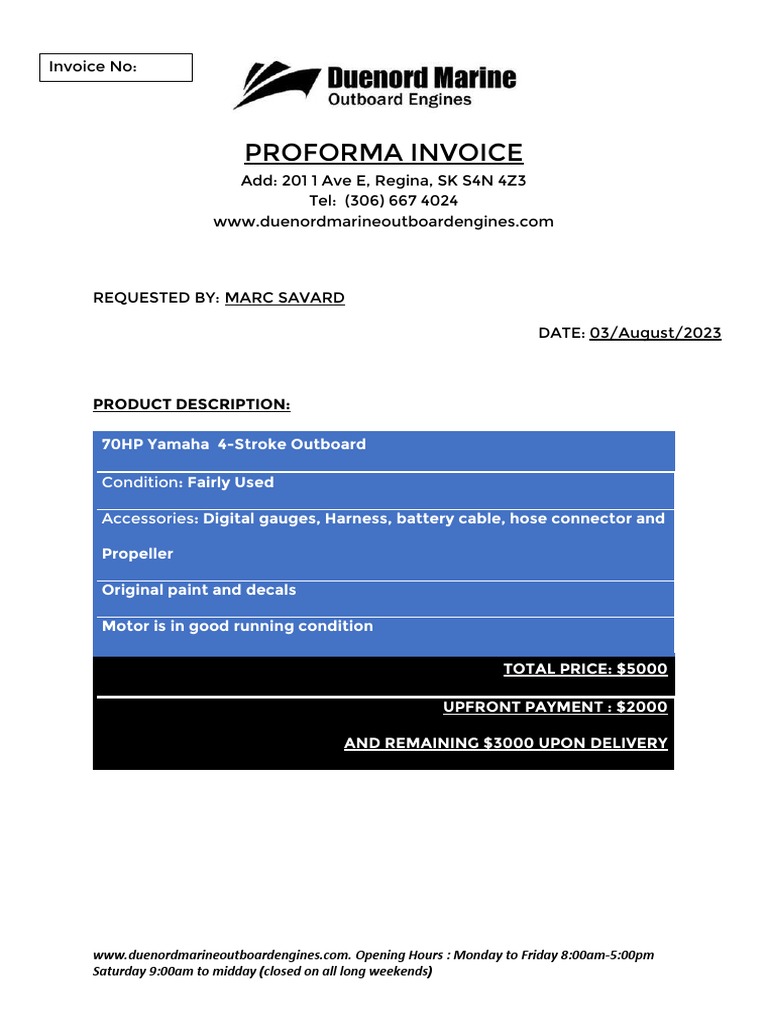 Duenord Marines Proforma Invoice 0803231136 | PDF