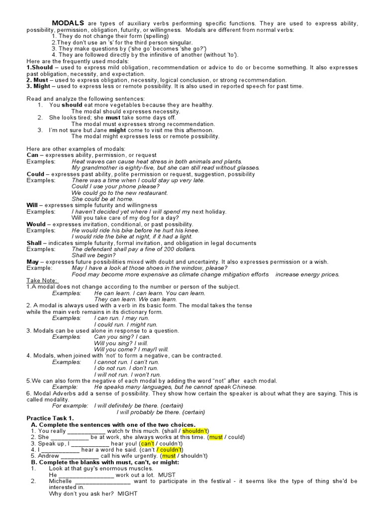 Understanding Modal Verbs and Their Uses | PDF