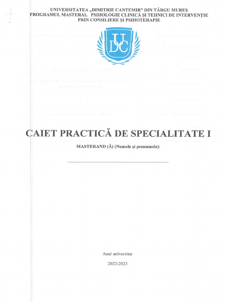 Caiet de Practica PCTICP Anul I | PDF