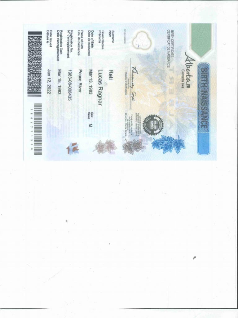 Reti, Lucas Ragnar AB Birth Certificate | PDF