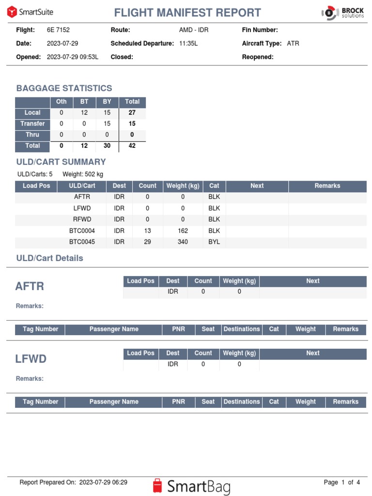 Flight Manifest - 2023-07-29 - 062909 | PDF | Aviation | Aircraft
