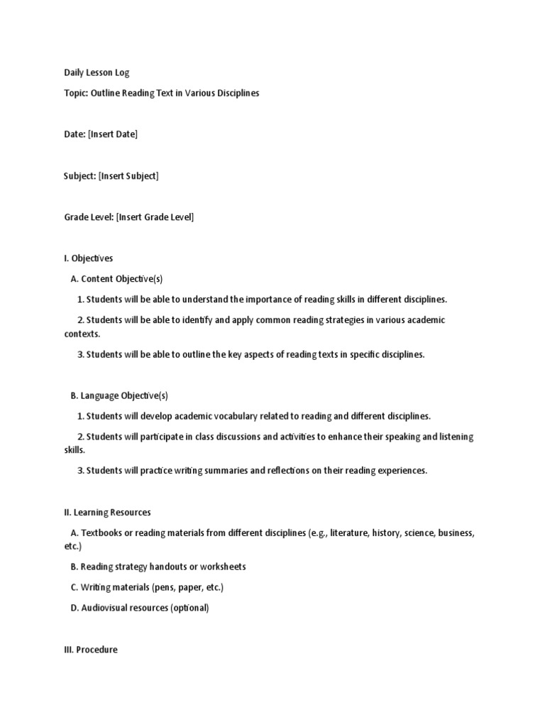 Daily Lesson Log SAMPLE PDF