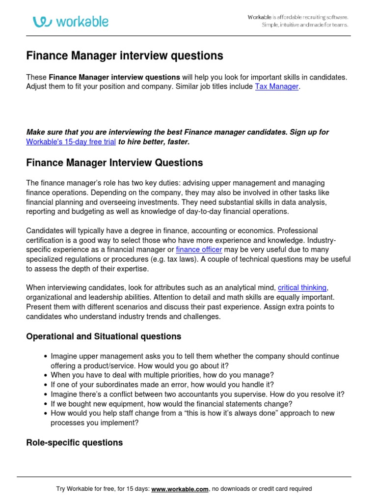 Finance Manager Interview Questions | PDF | Leadership | Experience