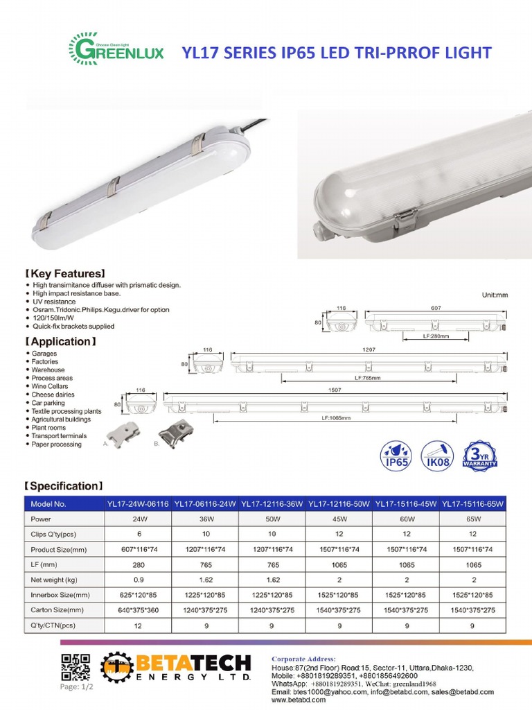Catalogue Greenlux Yl17 Series Ip65 Tri-Proof Light | PDF