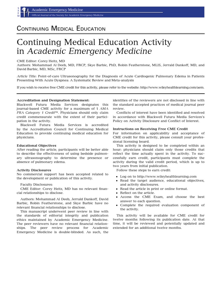 Continuing Medical Education Activity in Academic Emergency Medicine ...